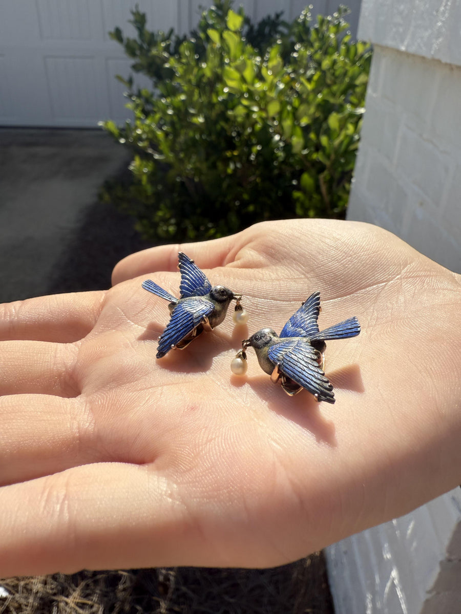 Vintage Art Deco Era Enamel Blue Bird Fur Clips – Heirloom Jewelers