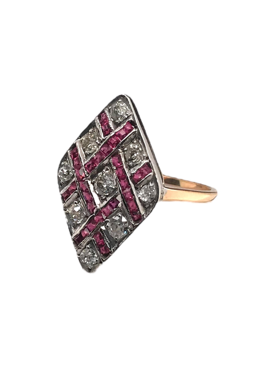 Art Deco Old Mine Cut & Ruby Cocktail Ring 18K Gold – Heirloom Jewelers